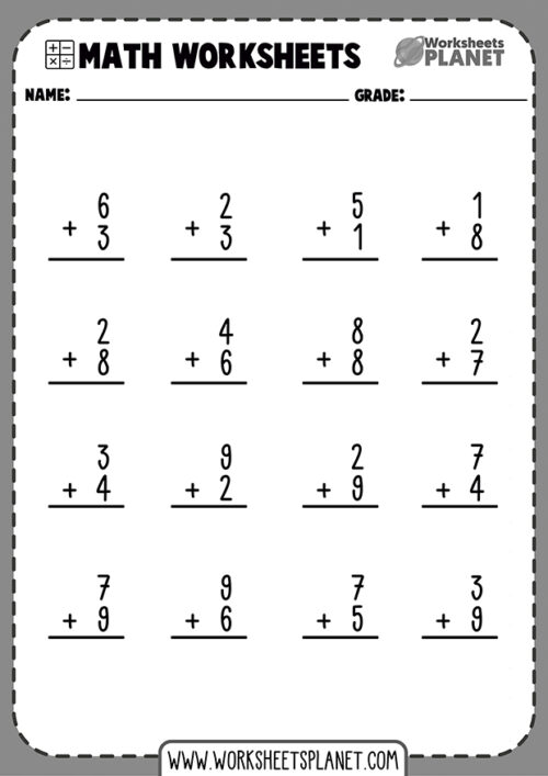 One 1 Diggit Addition Worksheets