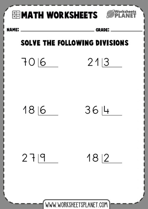 PRINTABLES Division Worksheets No Remainders