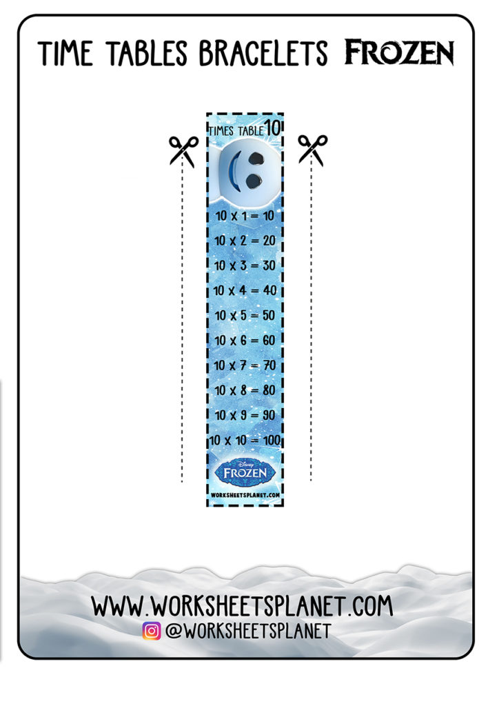 Time Tables Bracelets of Frozen | Worksheets Planet