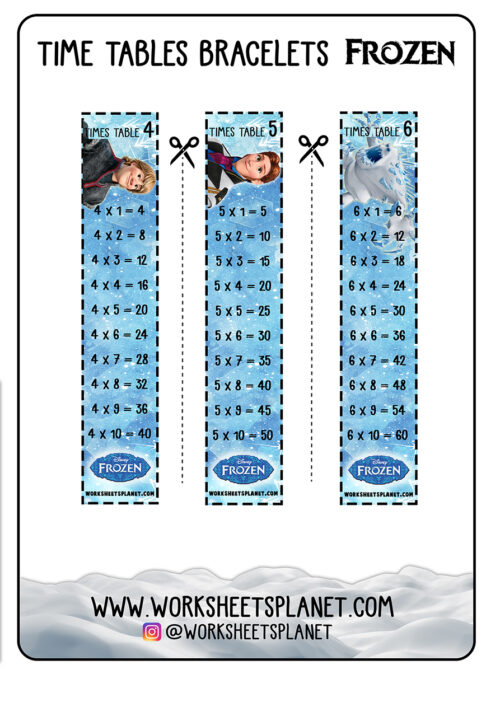 Time Tables Bracelets of Frozen | Worksheets Planet