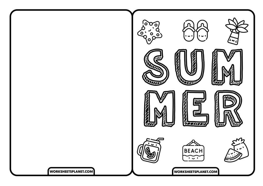 Summer Cards for Coloring - Worksheets Planet