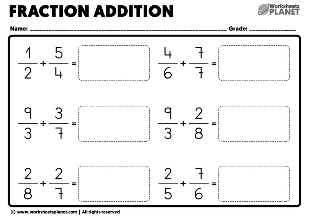 Adding Fractions Problems with Different Denominator