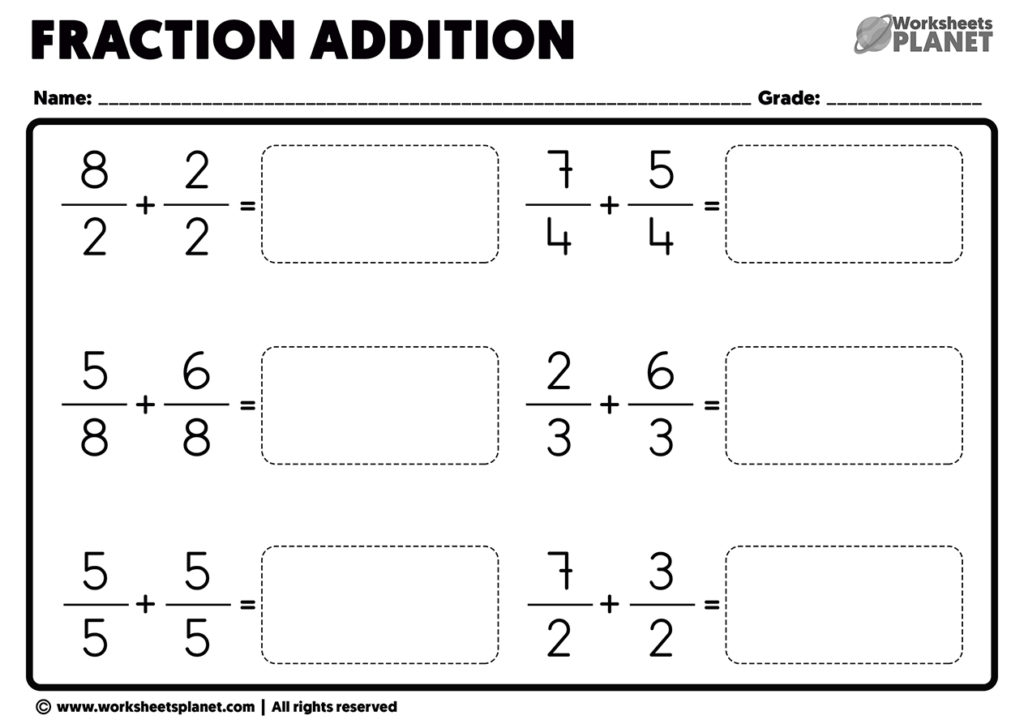 Adding Fractions Problems with Same Denominator