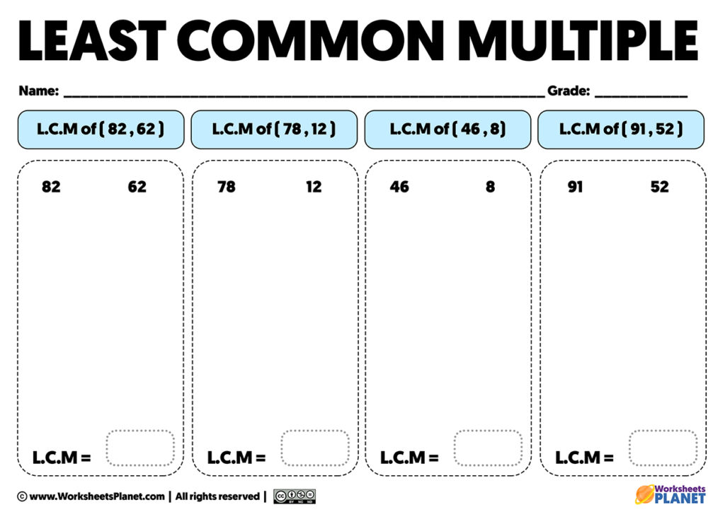 Least Common Multiple Exercises | L.C.M Worksheets