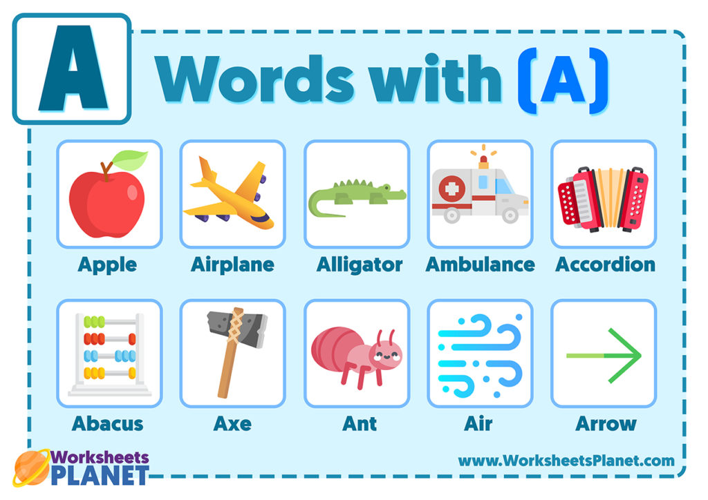 Words that start with Letter A | Vocabulary List of words with A