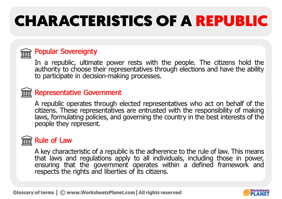 Charateristics of a Republic - Worksheets Planet