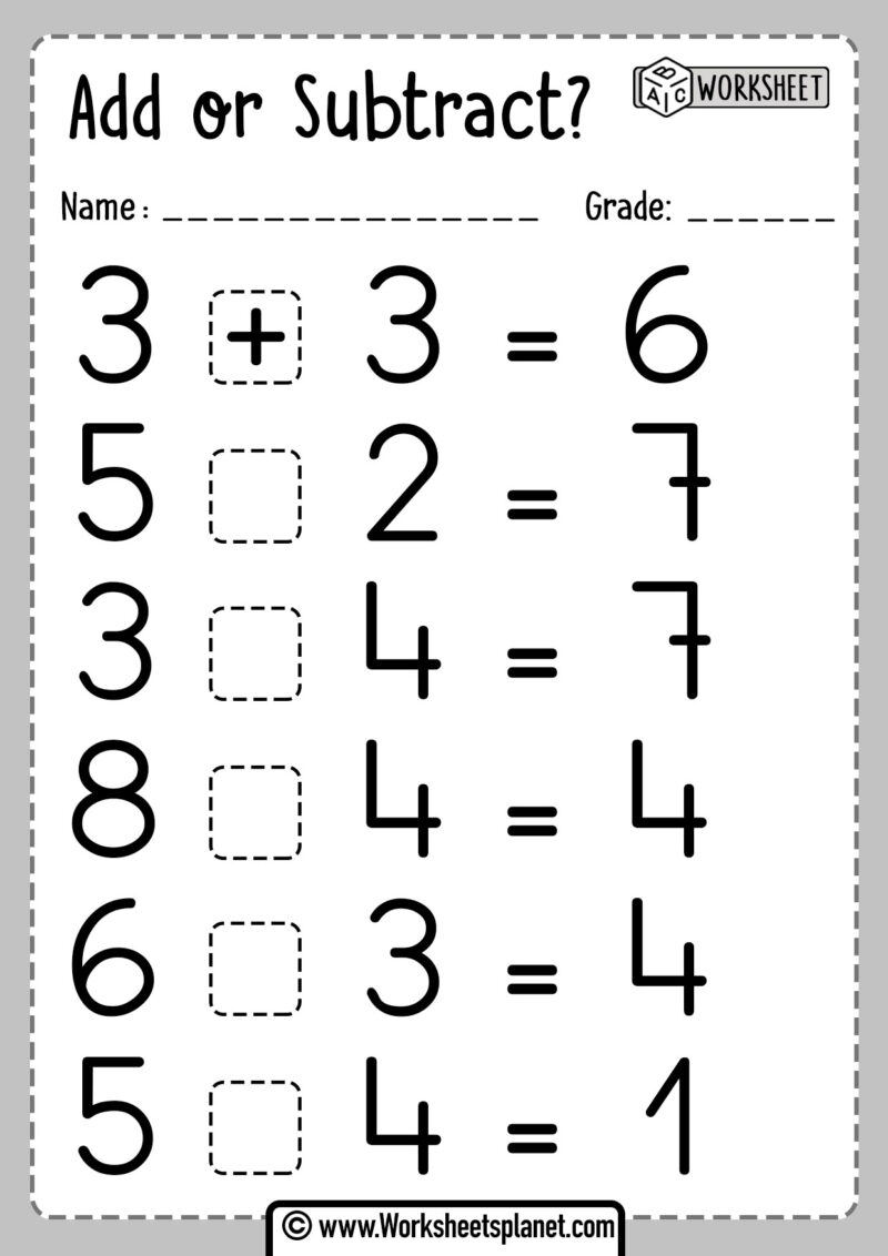 Addition Or Subtraction Worksheets Addition Or Subtraction Worksheets