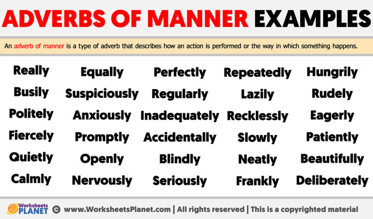 Adverbs of Manner Examples