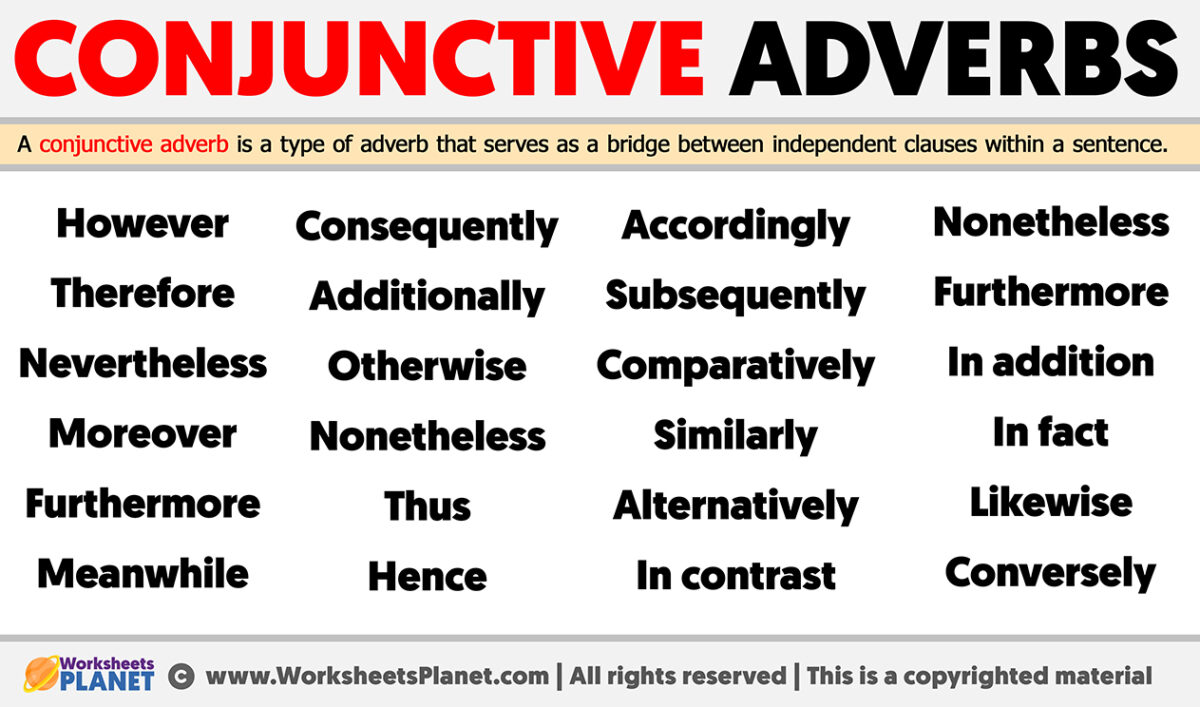 Conjunctive Adverbs Examples Conjunctive Adverbs Examples