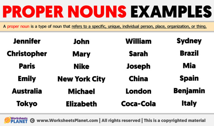 Proper Nouns Examples