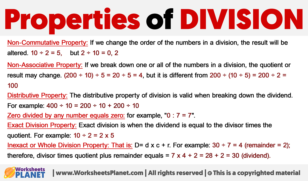 Properties Of Division Properties Of Division