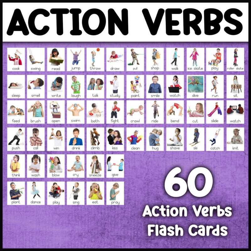 Action Verbs Flashcards | Montessori 3-Part Cards