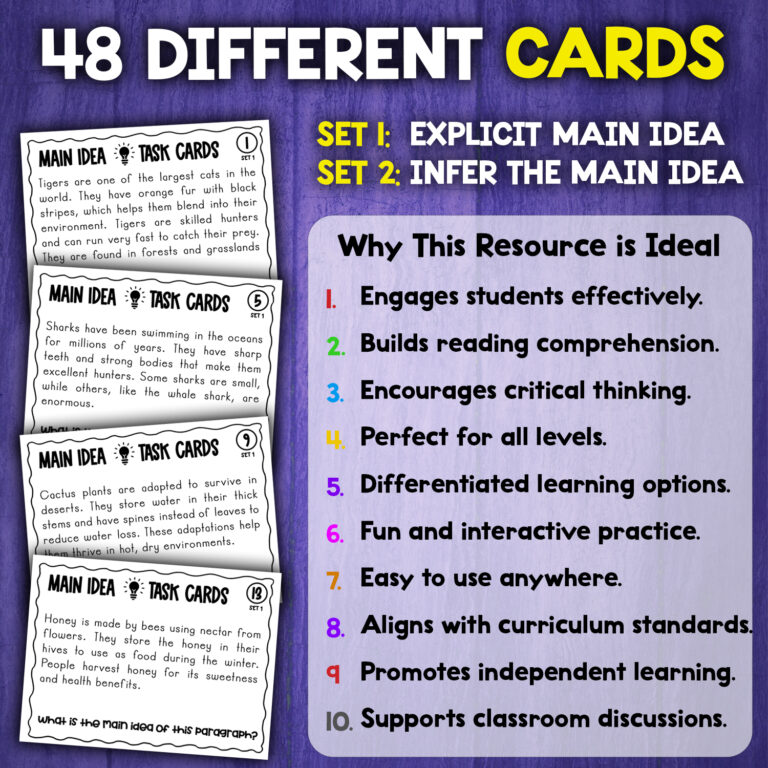 Main Idea Task Cards | Reading Activity