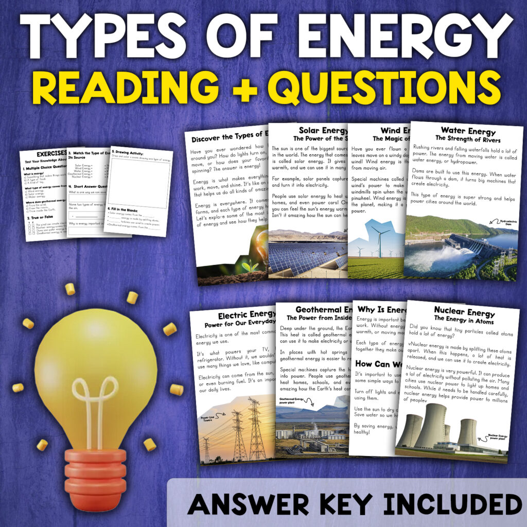 Forms of Energy Activity for 2nd Grade (Reading + Questions)