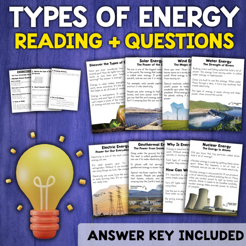 Forms of Energy Activity for 2nd Grade (Reading + Questions)