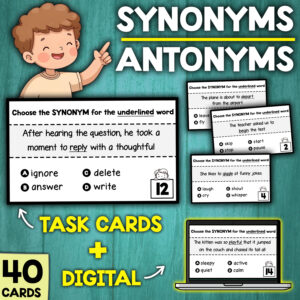 Synonyms and Antonyms Activity | Context Clue Task Cards