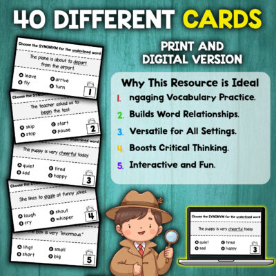 Synonyms and Antonyms Activity | Context Clue Task Cards