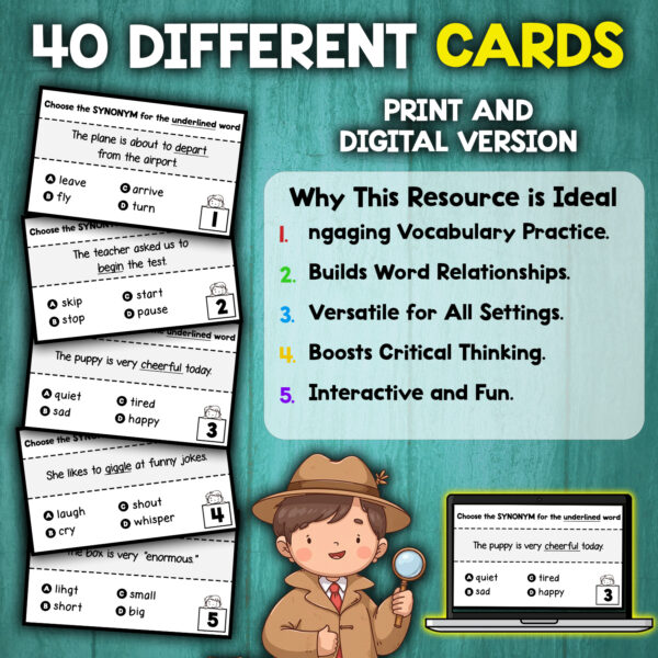 Synonyms and Antonyms Activity | Context Clue Task Cards