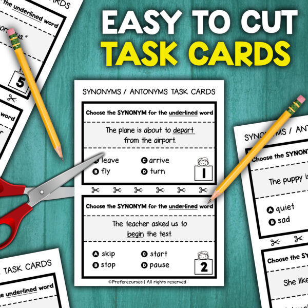 Synonyms and Antonyms Activity | Context Clue Task Cards