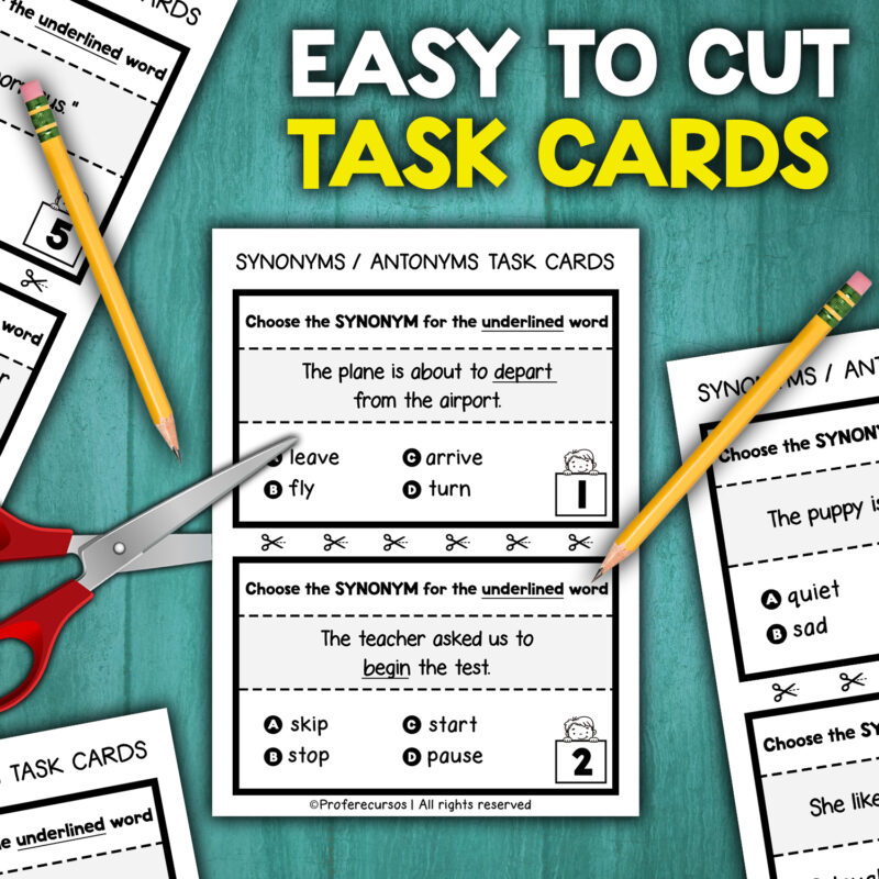 Synonyms and Antonyms Activity | Context Clue Task Cards