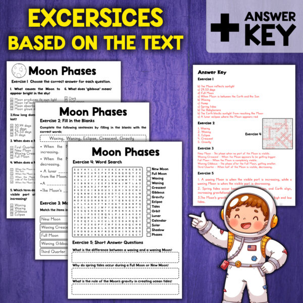 Phases of the Moon Reading Passage Activity + Questions