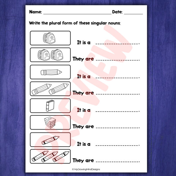 Singular and Plural Nouns Worksheets | 1st & 2nd Grade Activity