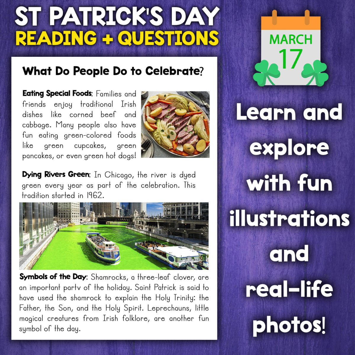 St Patrick's Day Reading Comprehension Passages + Questions