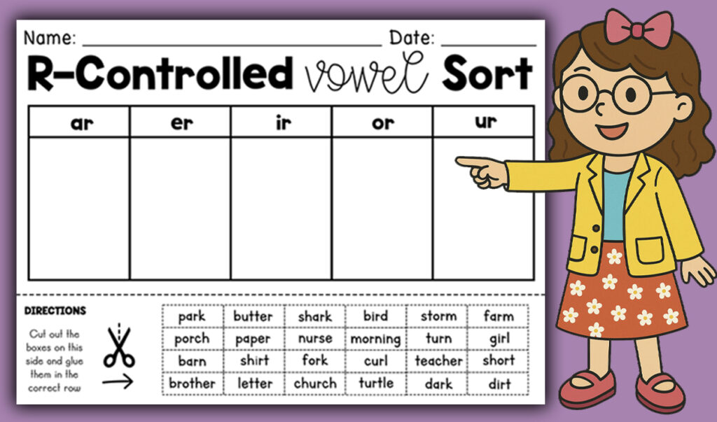 R-Controlled Vowel AR EI IR OR UR Worksheet